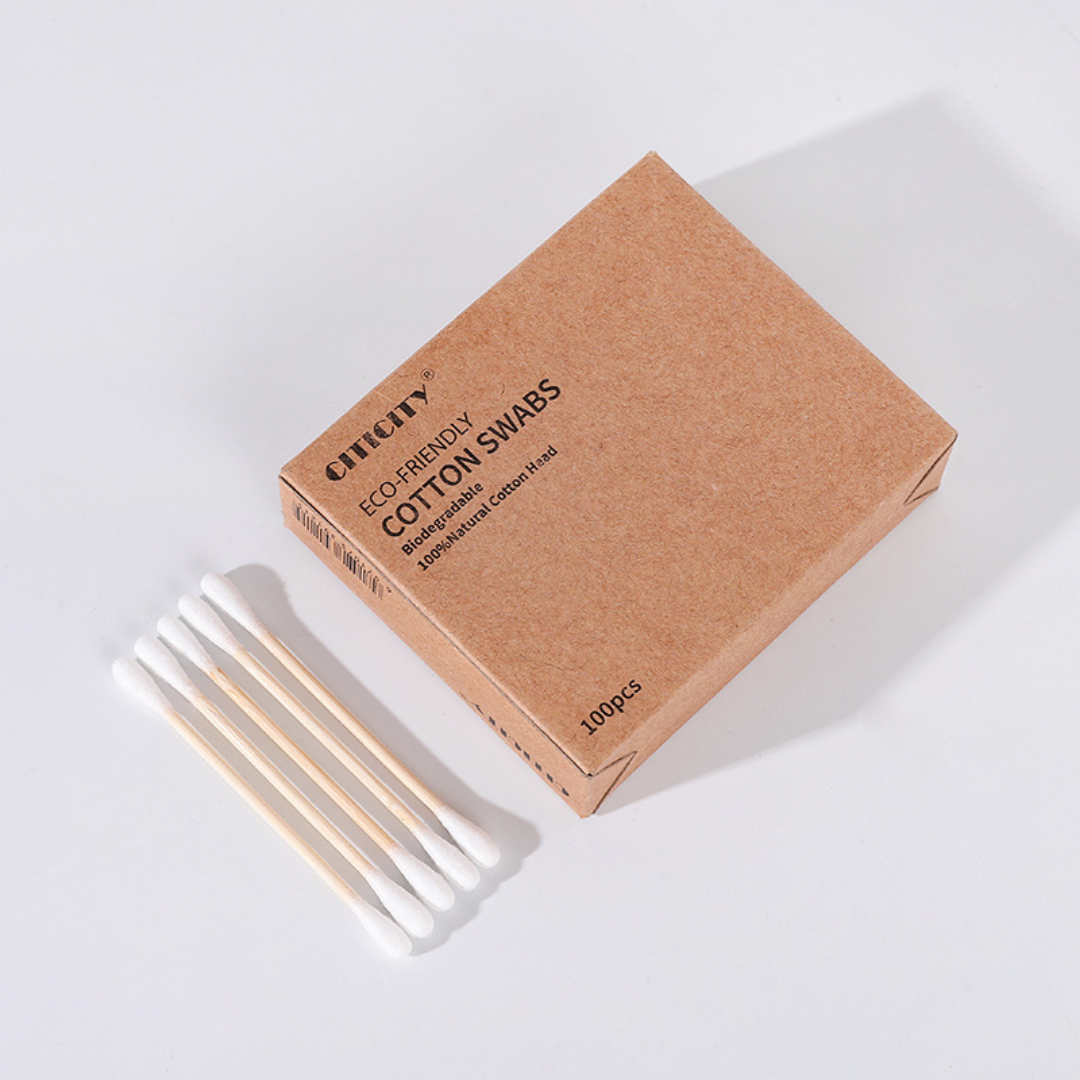 Eco-Friendly Cotton Swabs Bamboo Cotton Buds in Kraft Box - 100 Pieces ...